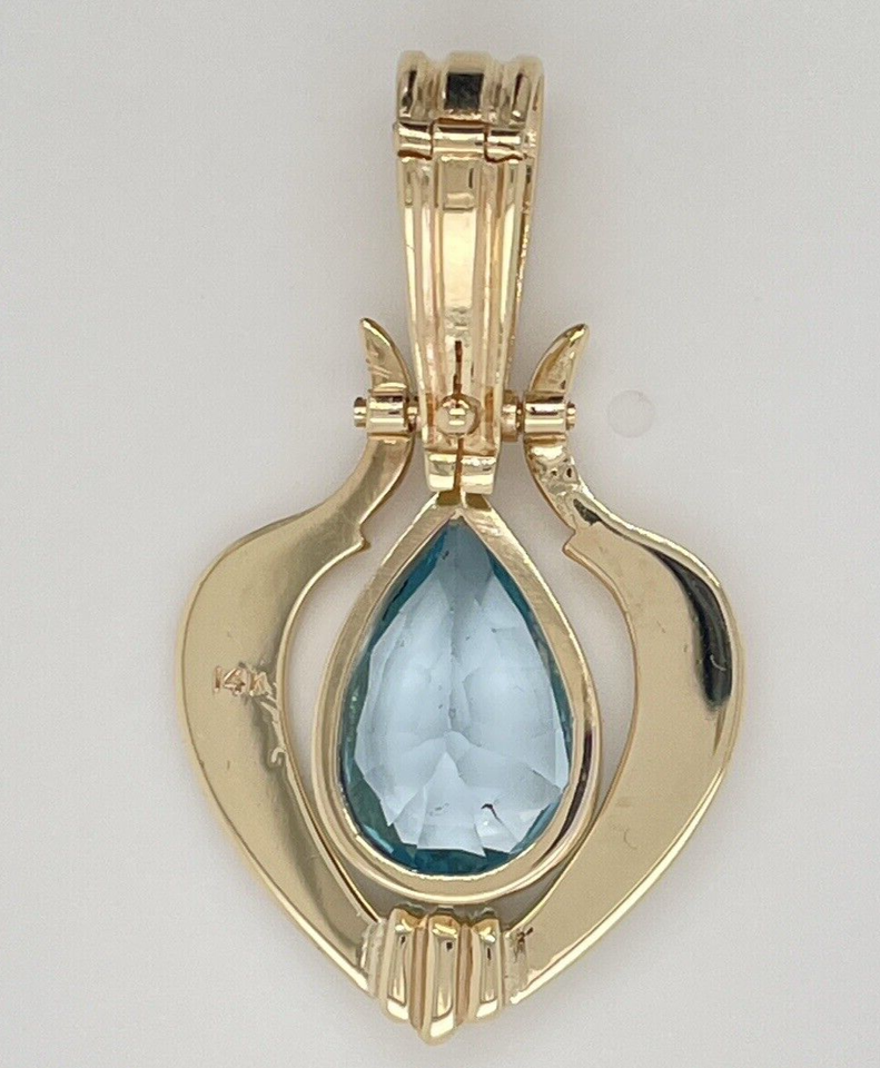 14k Yellow Gold Pear Shaped 7.25 Ct Blue Topaz Swinging Enhancer ...