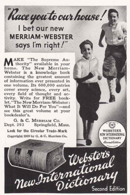 1939 Webster's International Dictionary: Race You To Our House Vintage ...