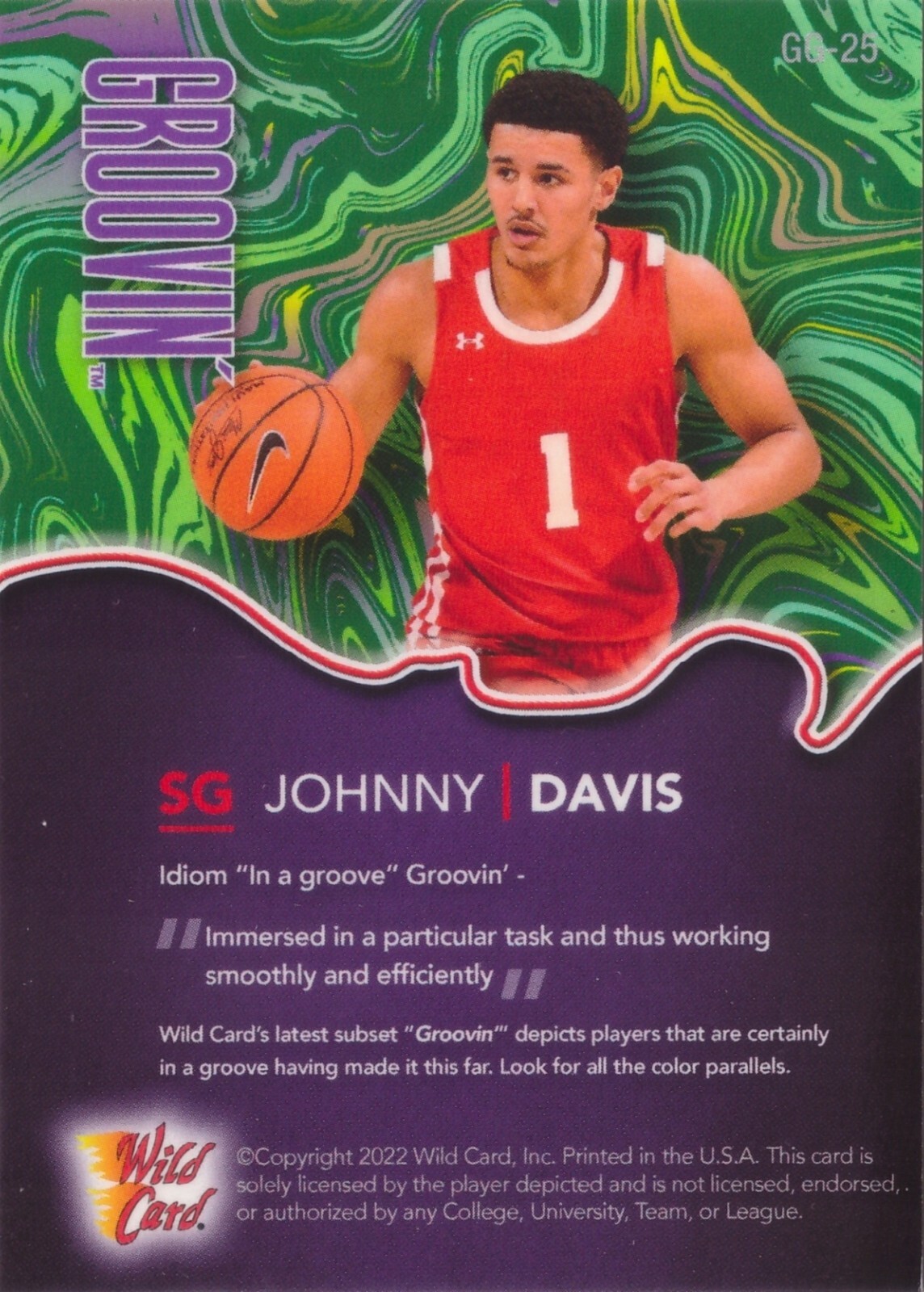Johnny Davis 2021-22 Wild Card Alumination Green Groovin' Purple GG-25 ...