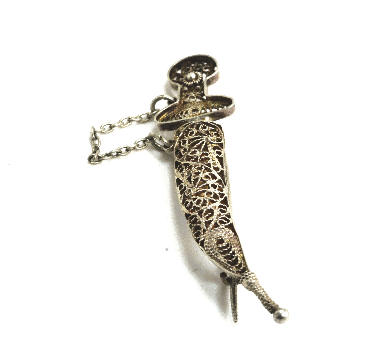 Vintage Silver Filigree Sword In A Sheath Brooch Mark… - Gem