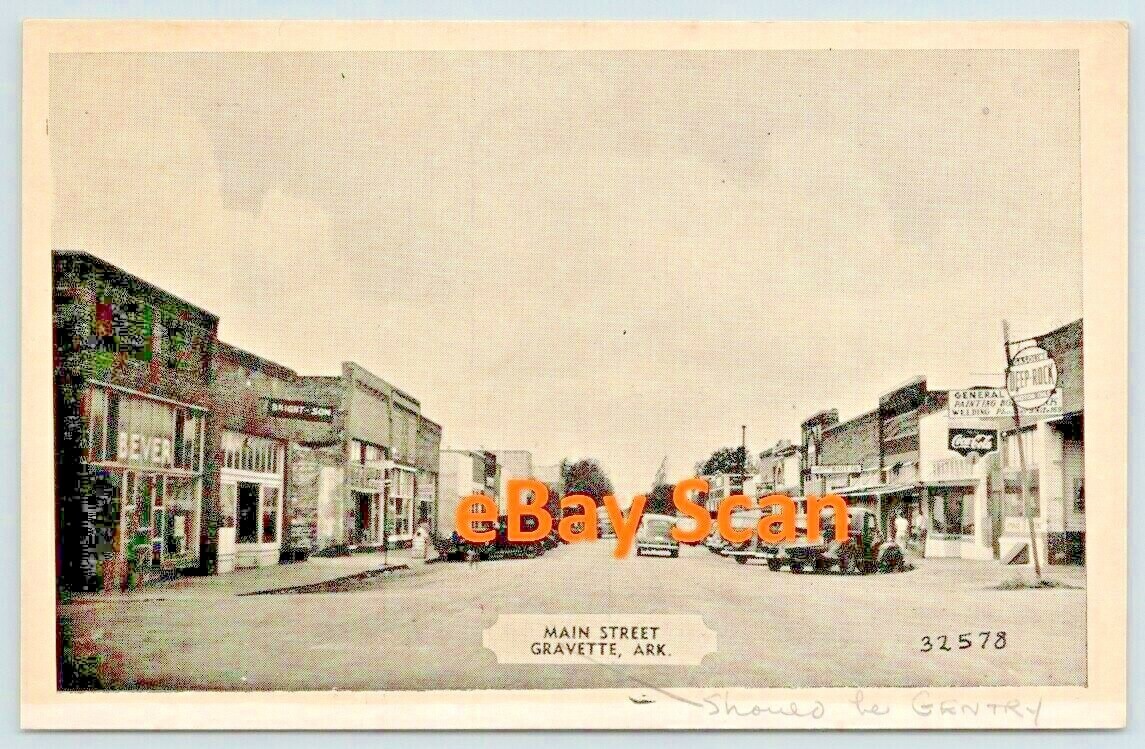Arkansas Gravette Mistake Gentry Main Street Scene 1930s MINT Vintage ...
