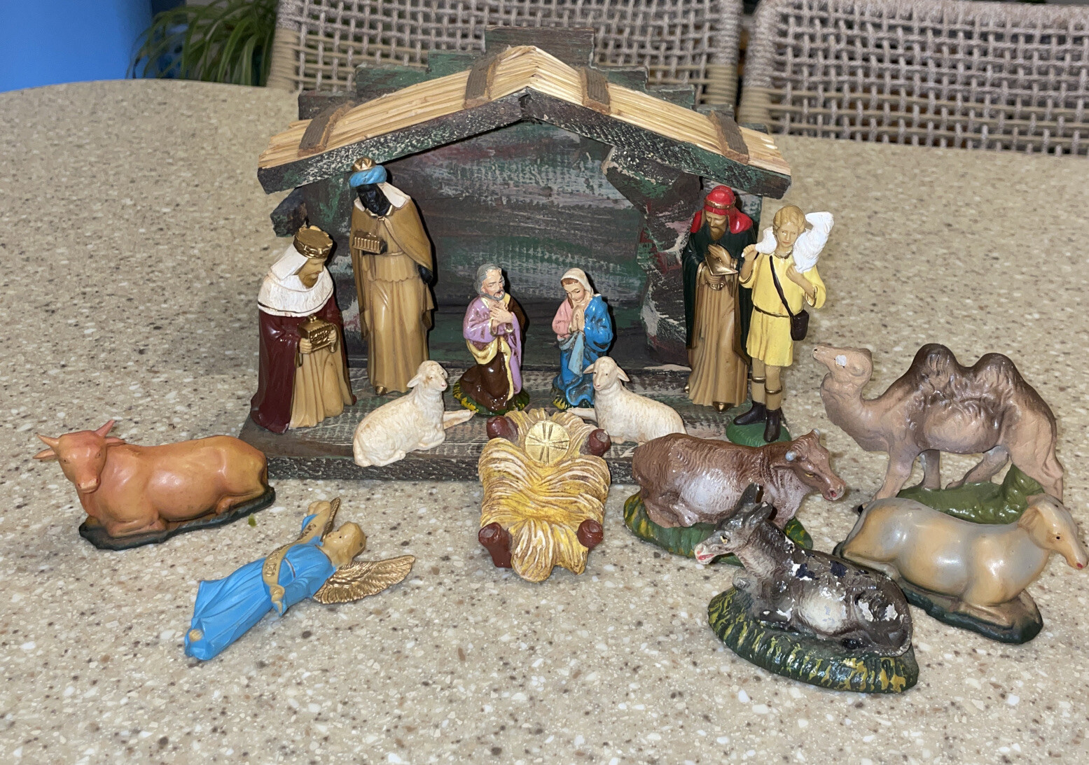 Vintage Plastic/paper Mache Nativity Set With Wooden Stable Made In ...