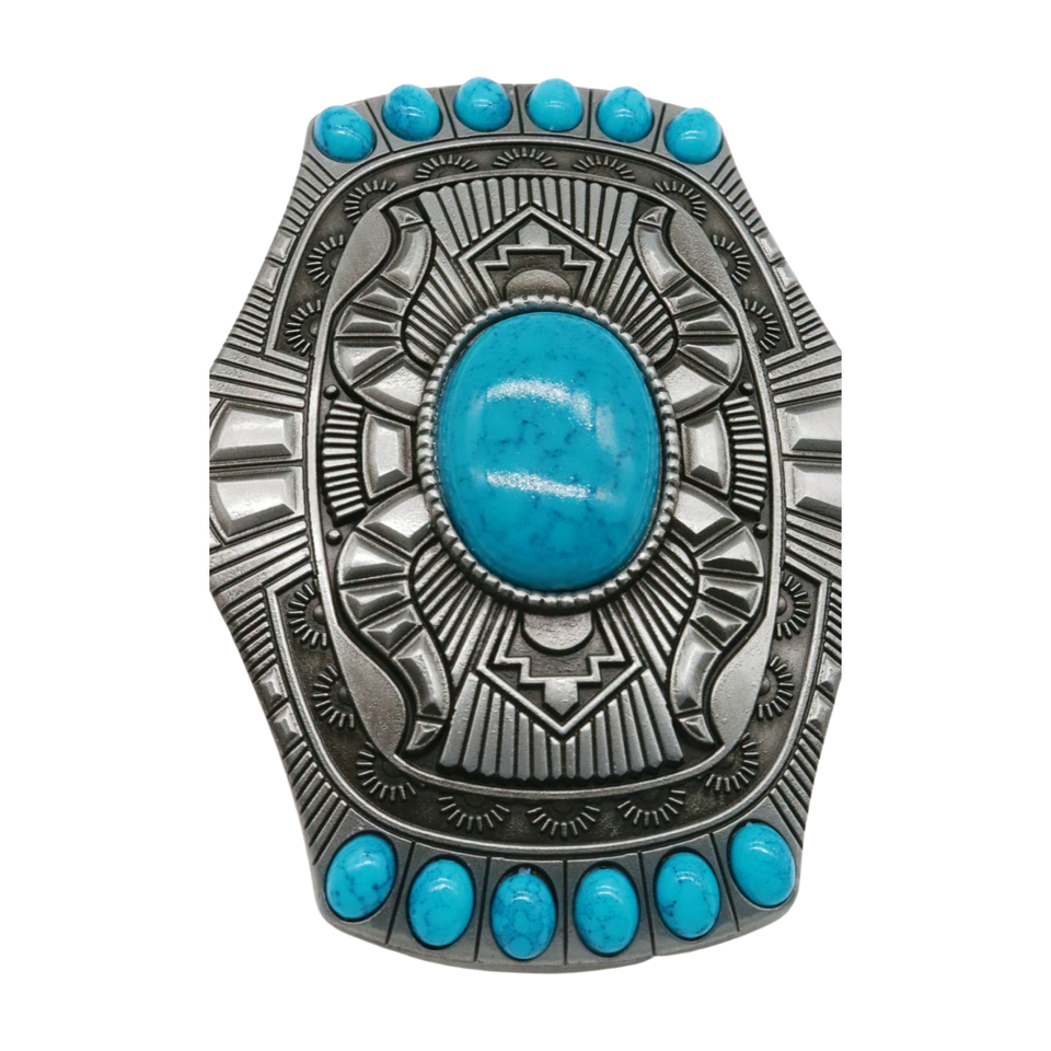 Men Women Silver Metal Buckle Western Cowboy Rodeo Fashion Turquoise ...