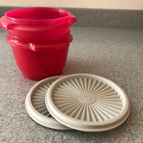 NEW***TUPPERWARE***3 CUP***SERVALIER BOWLS***RASPBERRY PINK RED**GRAY ...