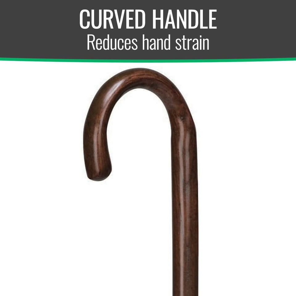 Wood Walking Cane 36" for Men & Women – Curved Handle, Walnut, Rubber ...