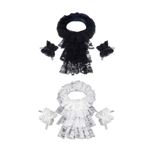 Victorian Colonial Jabot Set Ruffled Lace Necktie Collar with Wrist ...