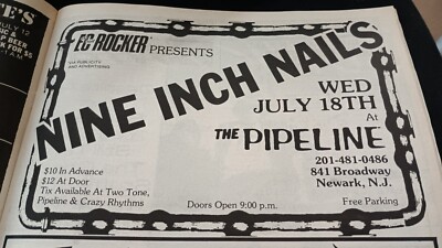 NINE INCH NAILS rare 1990 concert print ad, The Pipeline Newark, NJ pre ...