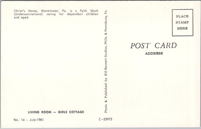 1950s Warminster, Pennsylvania PA Postcard Christ's Home "Girls Cottage ...
