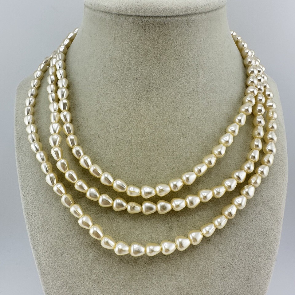 Vintage Faux Pearl Abalone Rhinestone Decorative Clasp Rope Length 50 ...