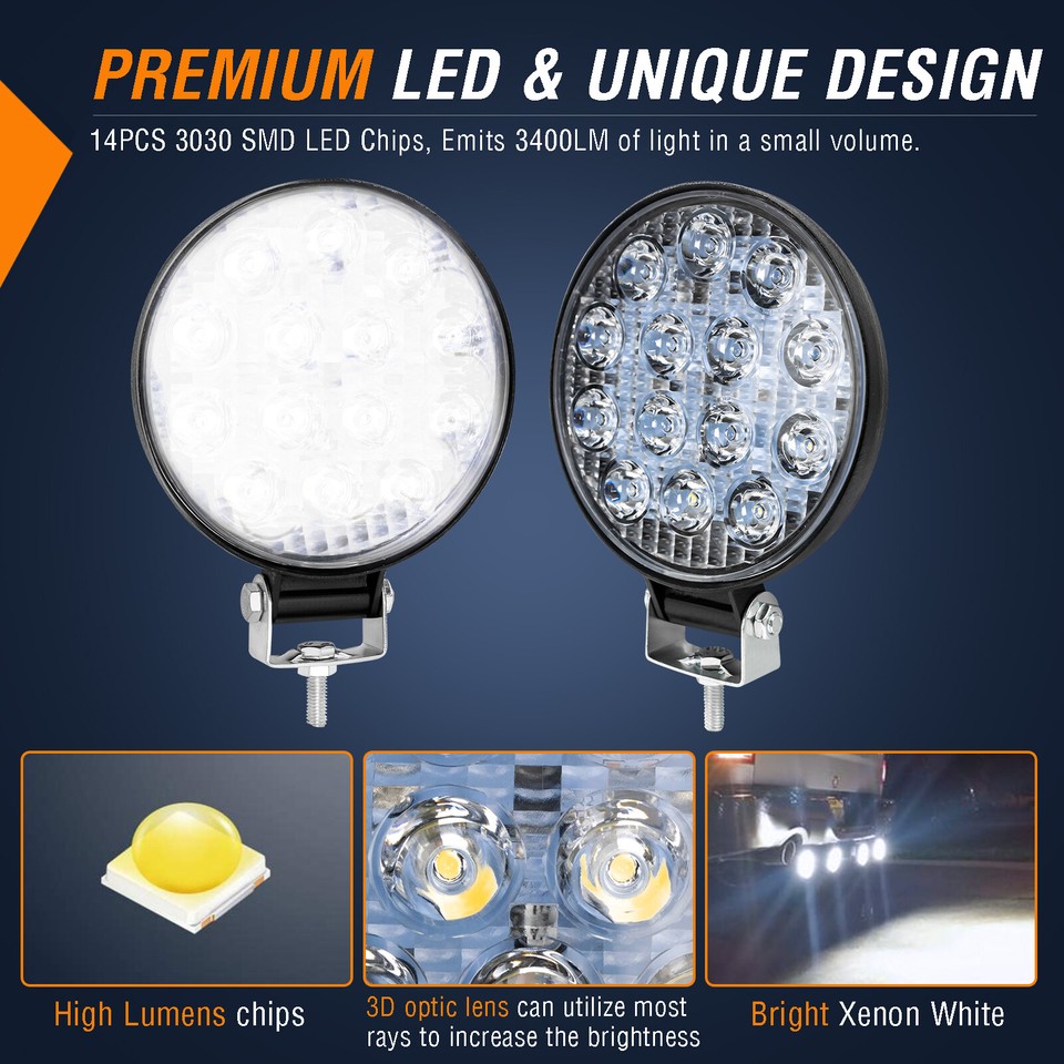 4.4inch Round 72W Led Work Light Pods Offroad Flood Lights Fog ATV UTV ...