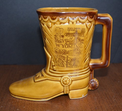 VTG Ceramic Western Cowboy Boot Mug/Planter WYOMING Souvenir | eBay