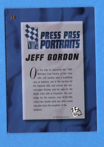 1994 Press Pass VIP - Portraits Jeff Gordon #74 for sale online | eBay