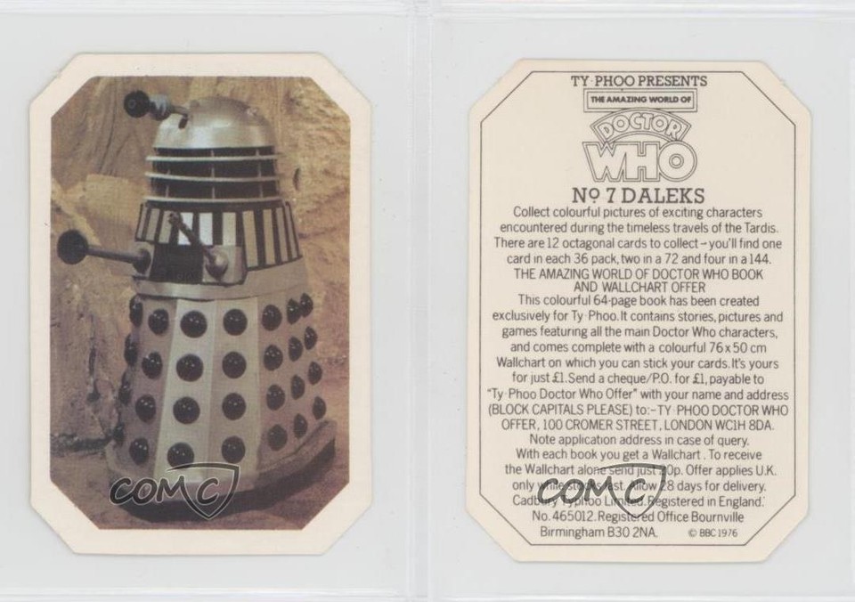 1976 Ty-phoo The Amazing World of Doctor Who Tea Daleks #7 s5q | eBay