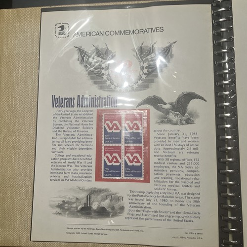 # 128 15c VETERANS ADMINISTRATION # 1825 USPS COMMEMORATIVE STAMP PANEL ...