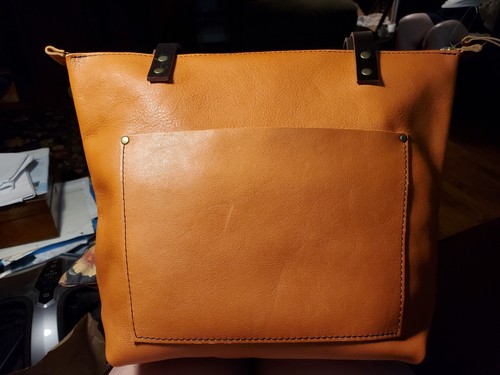 Portland Leather Goods Medium Zippered Tote - Unicorn: Satsuma w/ Dk ...