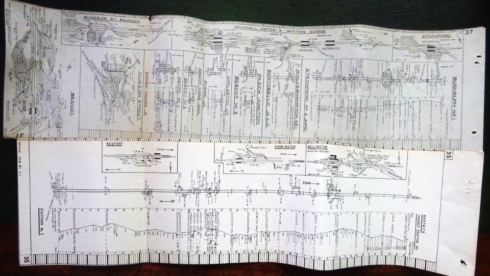 4 x LMS/BR(M) Strip Maps Stoke-Rugby-Woodford Halse-Leicester-Bushbury ...