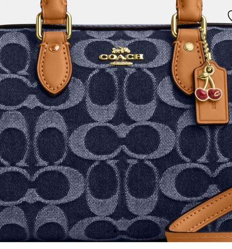 Coach Mini Rowan Crossbody Bag In Signature Denim With Cherry Charm w ...