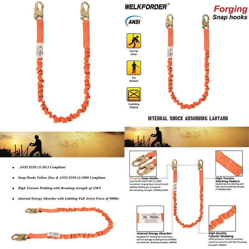 6ft Internal Shock Absorbing Fall Protection Lanyard 6-Foot Shock ...