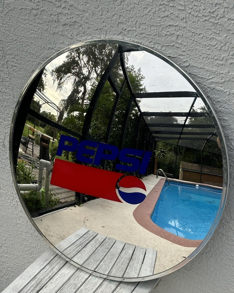 Pepsi Round Plexi-view Convex Safety Mirror Sign Chrome Vintage 26x26in ...