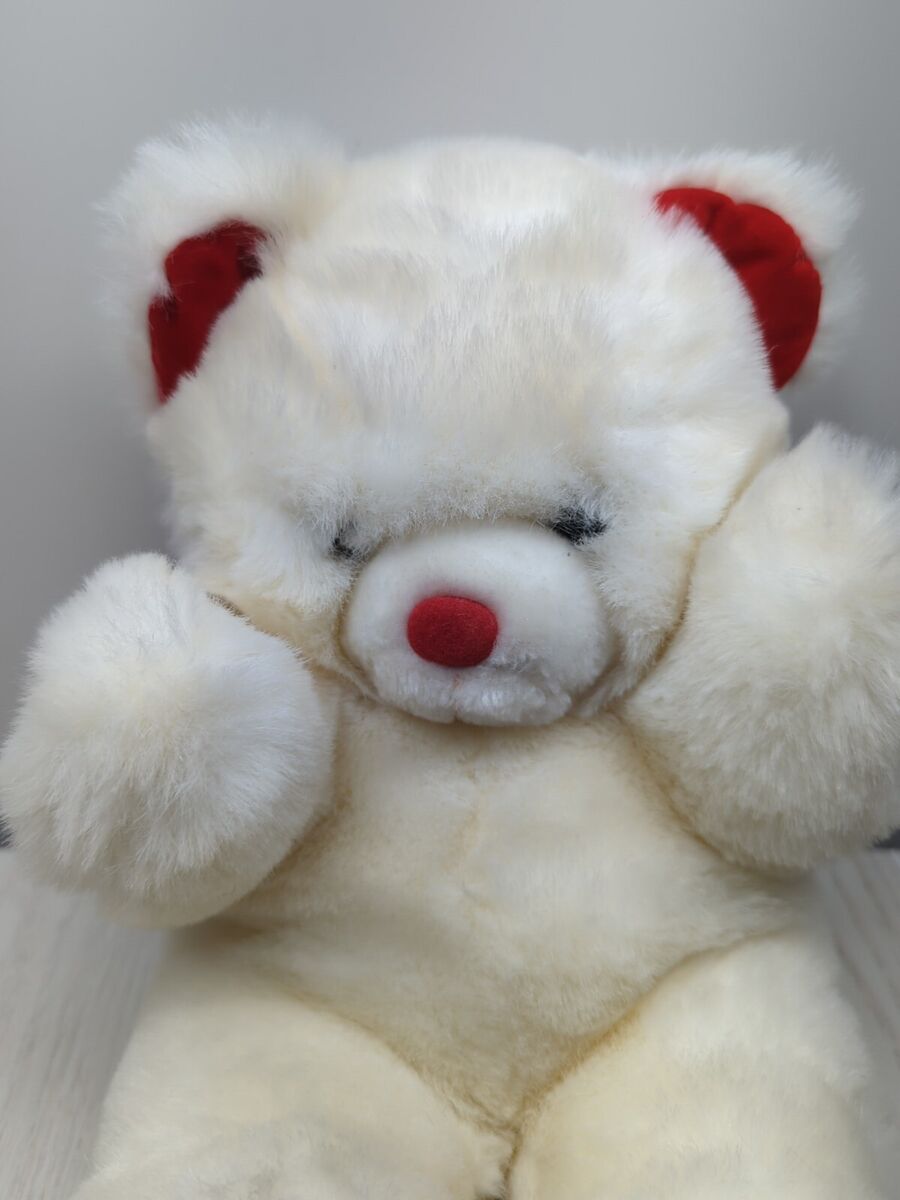 America Wego Teddy Bear Plush White red nose bow ears feet America Wego Teddy Bear Plush White red nose bow ears feet