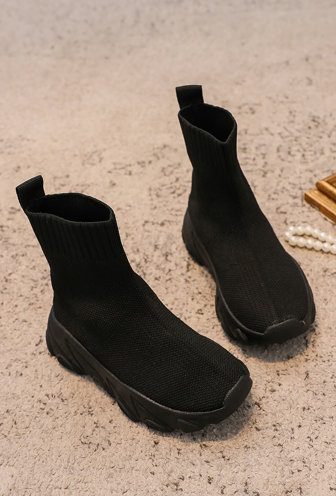 Girls Sock Trainers Sneakers Slip On High Top Jogging Kid Pumps School ...