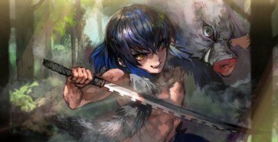 Kimetsu no Yaiba hashibira inosuke abs forest Custom Gaming Mat Desk ...