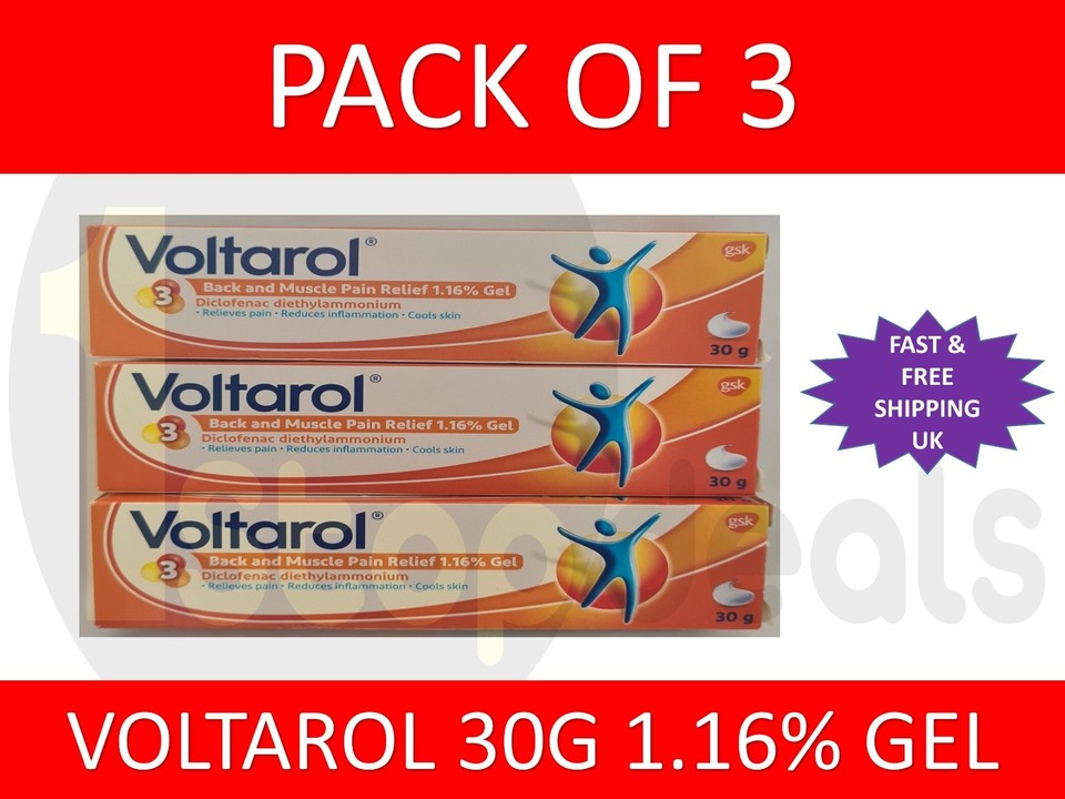 3x 30g Voltarol Pain-Eze Emulgel Back & Muscle Pain Relief 1.16% Gel ...