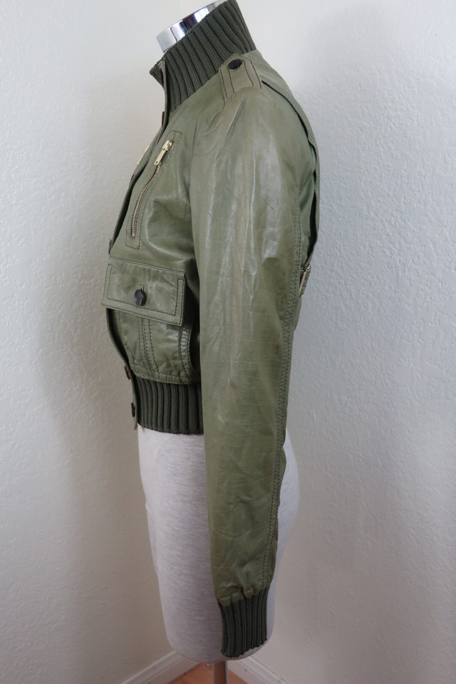 GUCCI MADONNA Green Leather Cropped Motorcycle Jacket Small 40 4 5 6 | eBay