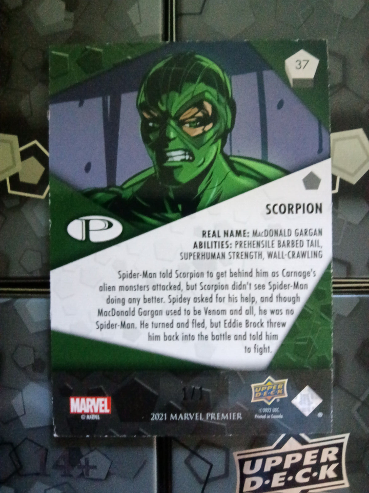 2021 Marvel Premier Base Parallel Black 37 Scorpion 1/1 VISIBLE ...