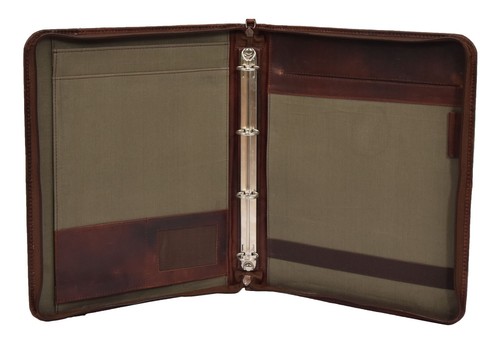 Luxury Leather Ring Binder Folio Zip Around A4 Pad Document Leather ...