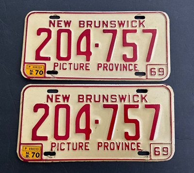 Pair 1970 New Brunswick Canada License Plate Tags 1969 204-757 | eBay