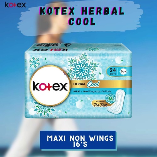 KOTEX Maxi Day Non-Wing Herbal Cool 24cm 16 pads with Cooling Tea Tree ...