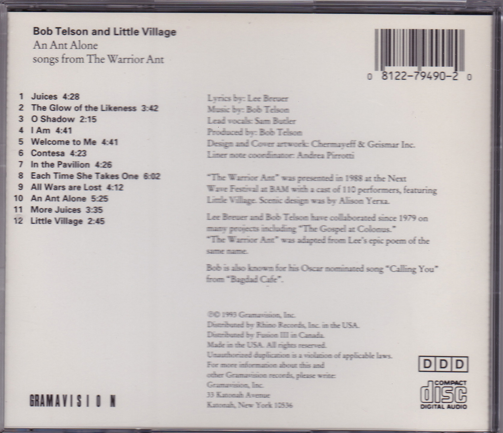 Bob Telson & Little Village - An Ant Alone - Songs From The Warrior Ant ...