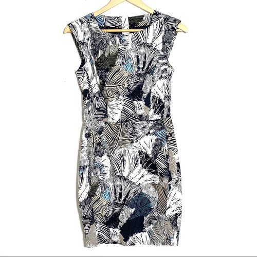 French Connection black and tan palm frond knee length sheath dress ...