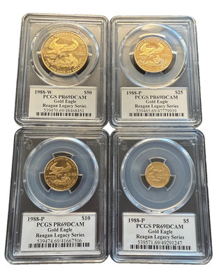 US 1988 W Full 1.85 oz Gold 4 Coin Eagle Proof Set PCGS PR69DCAM Reagan ...