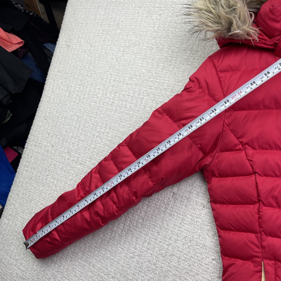 Lole Parka Winter Quilted Coat Hooded Fur Trim Women’s Size XS Cherry ...