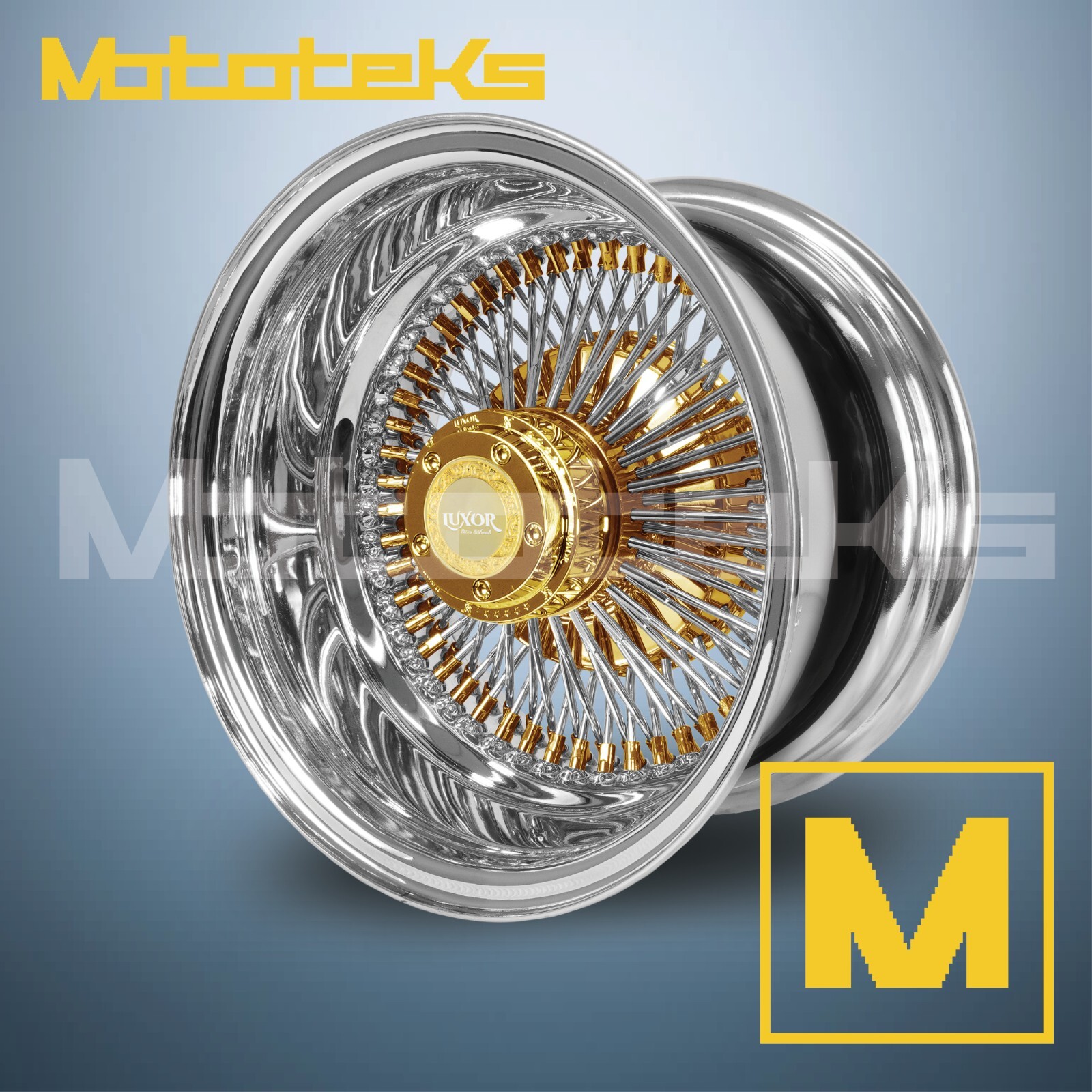 14X7 LUXOR WIRE WHEELS 100 STRAIGHT REV RIMS 24K TRIPLE GOLD WHEEL SET ...