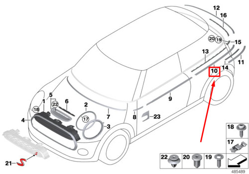 NEW MINI COOPER F56 REAR LEFT SIDE PANEL MOLDING 51377300019 7300019 ...