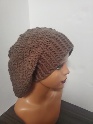 Bobbled Crochet Slouchy Hat Beanie Handmade Brown | eBay