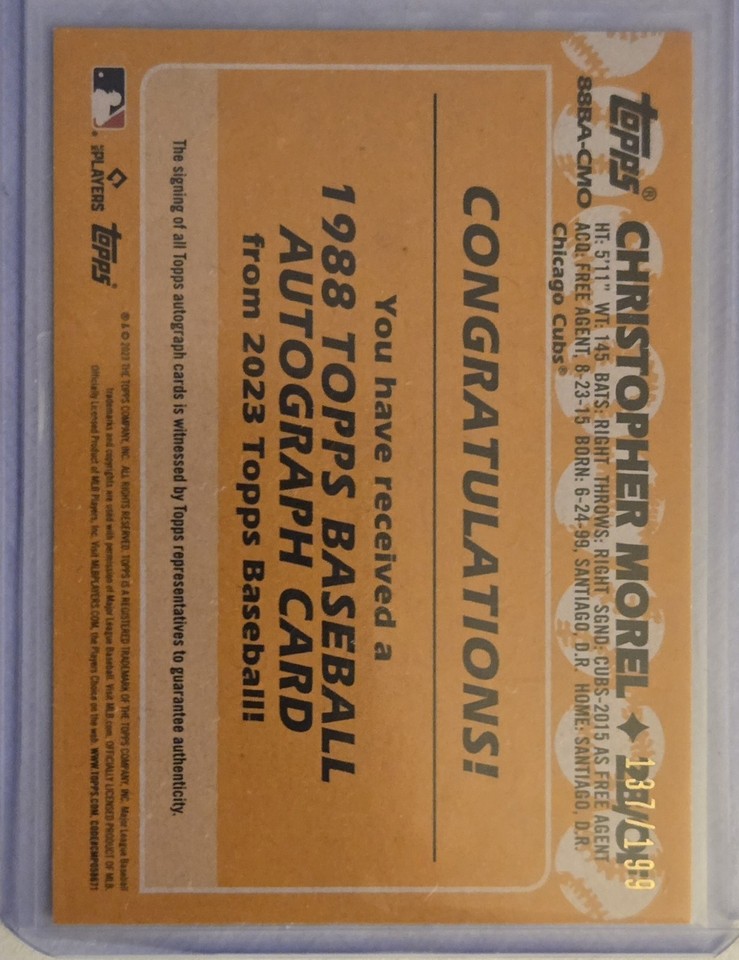 2023 Topps Series 1 35th Anniversary #88BA-CMO Christopher Morel Black ...