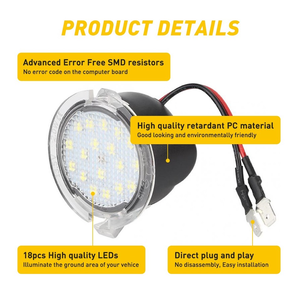 White 18-LED View Side Under Mirror Puddle Light Fit Ford F150 2007-19 ...