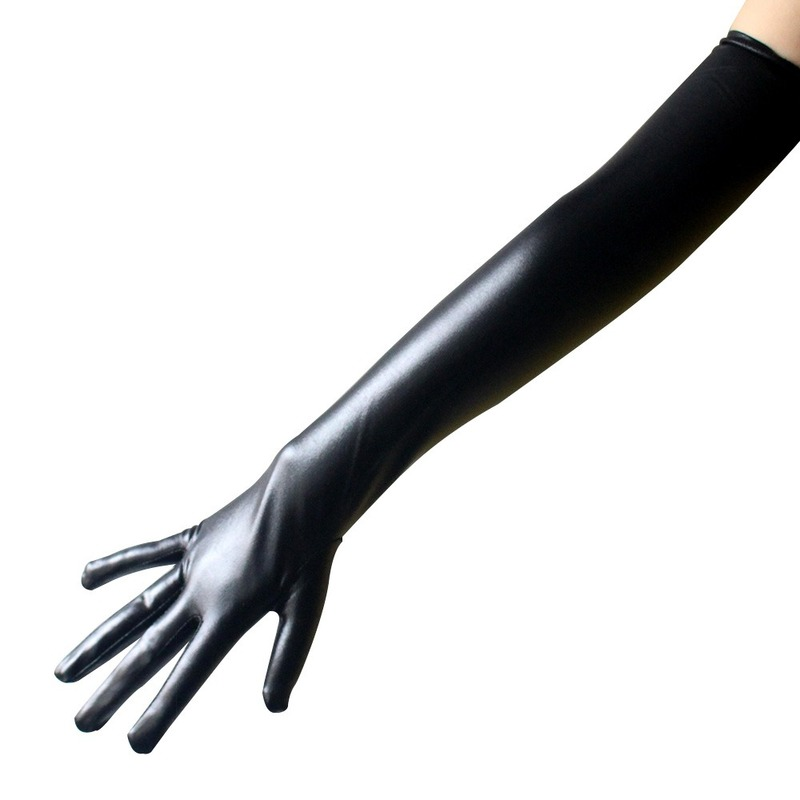 Vintage Style Fake Leather Long Tight Gloves for Prom Dance Performance ...
