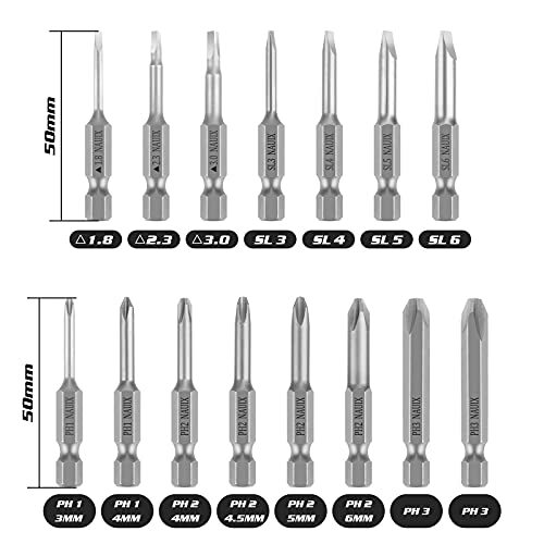 15 Piece Slotted Phillips Triangle Screwdriver Bit Set, 1/4 Inch Hex ...