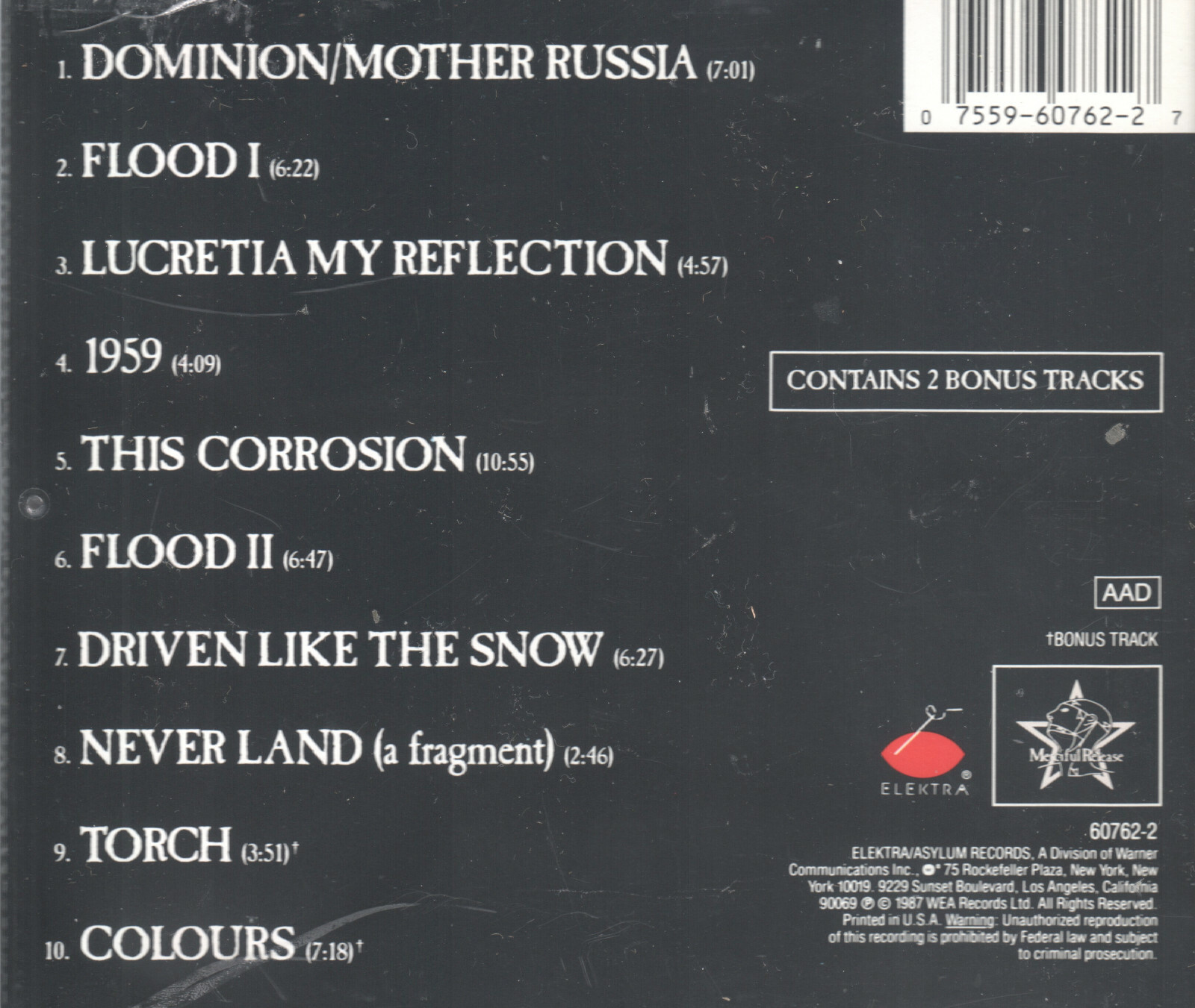 Floodland by The Sisters of Mercy (CD, 1987 Elektra) Goth Rock/2 Bonus ...