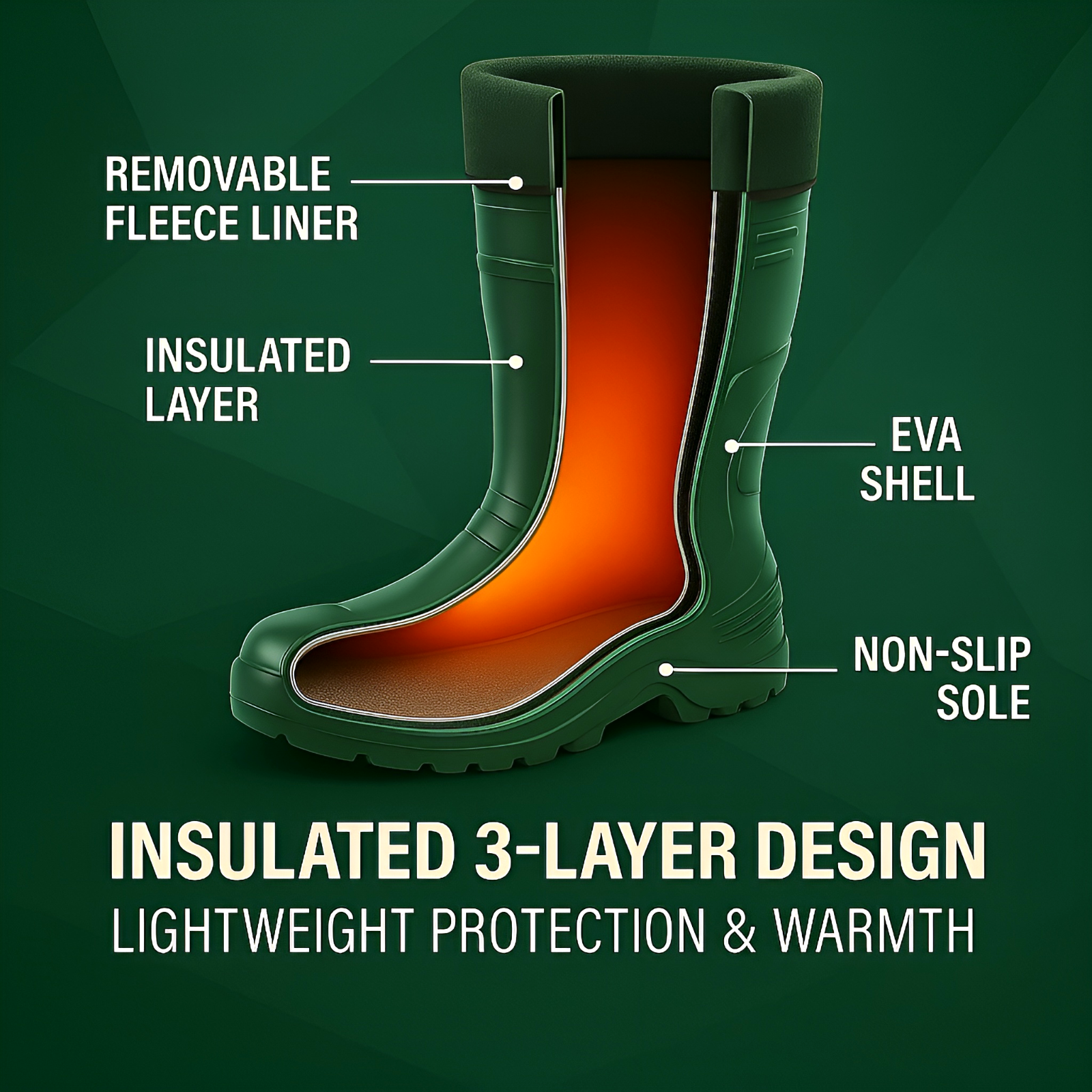 Lightweight EVA Thermal Boots -35°C | Hunting & Outdoor Wellies Green 7 ...