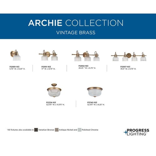 Archie Collection 17 in. 2-Light Gold Vintage Brass Clear Double ...