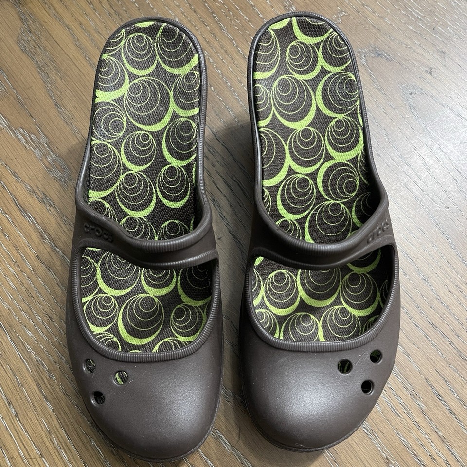 Crocs Womens Frances Wedge Sandals Size 8 Slip On Mary Jane Strap Brown ...