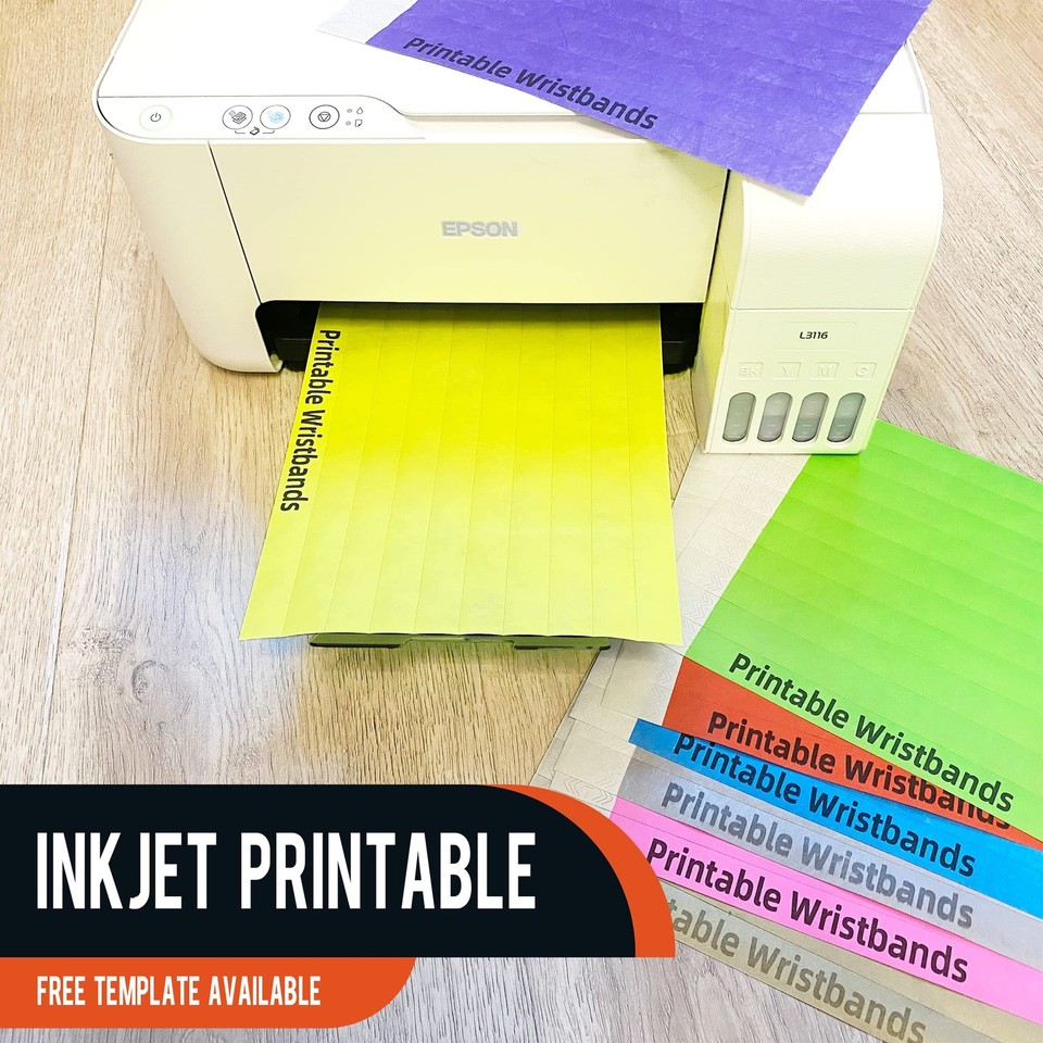 800 Ct. ¾ Tyvek Printable Paper Wristbands for Inkjet Printer Only ...