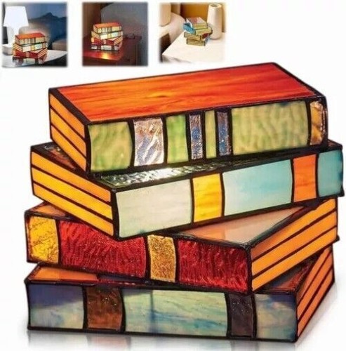 Stained Glass Stacked Books Lamp Tiffany Style Table Lamp Book Lamps ...