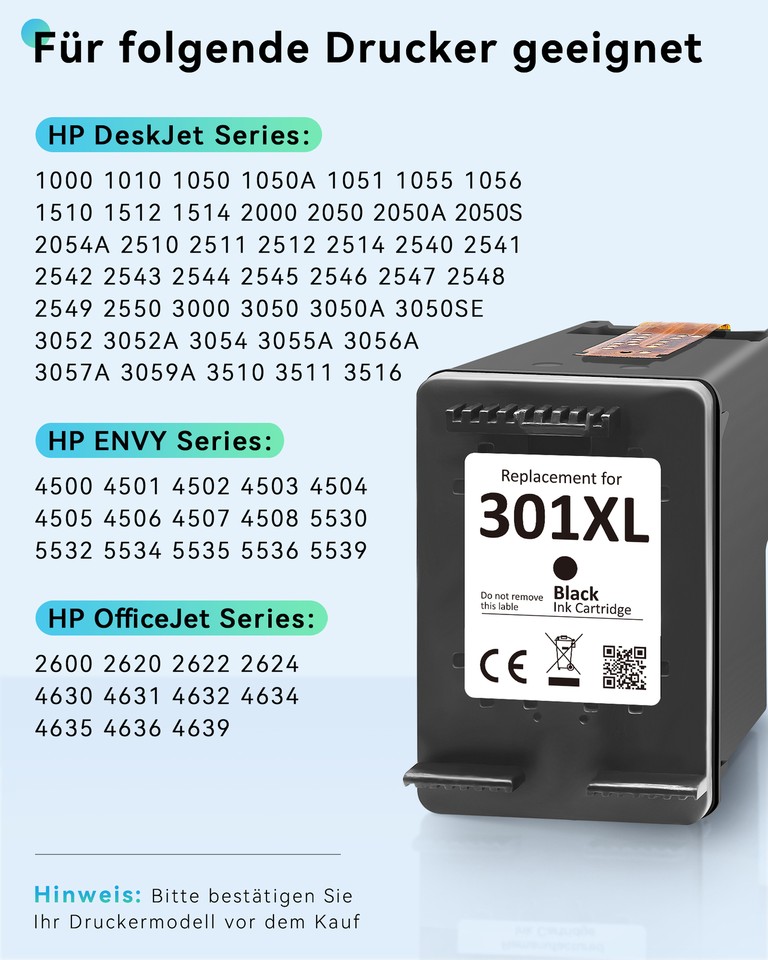 Druckerpatronen für HP 301 XL Envy 4508 4502 5530 5532 4504 5534 ...